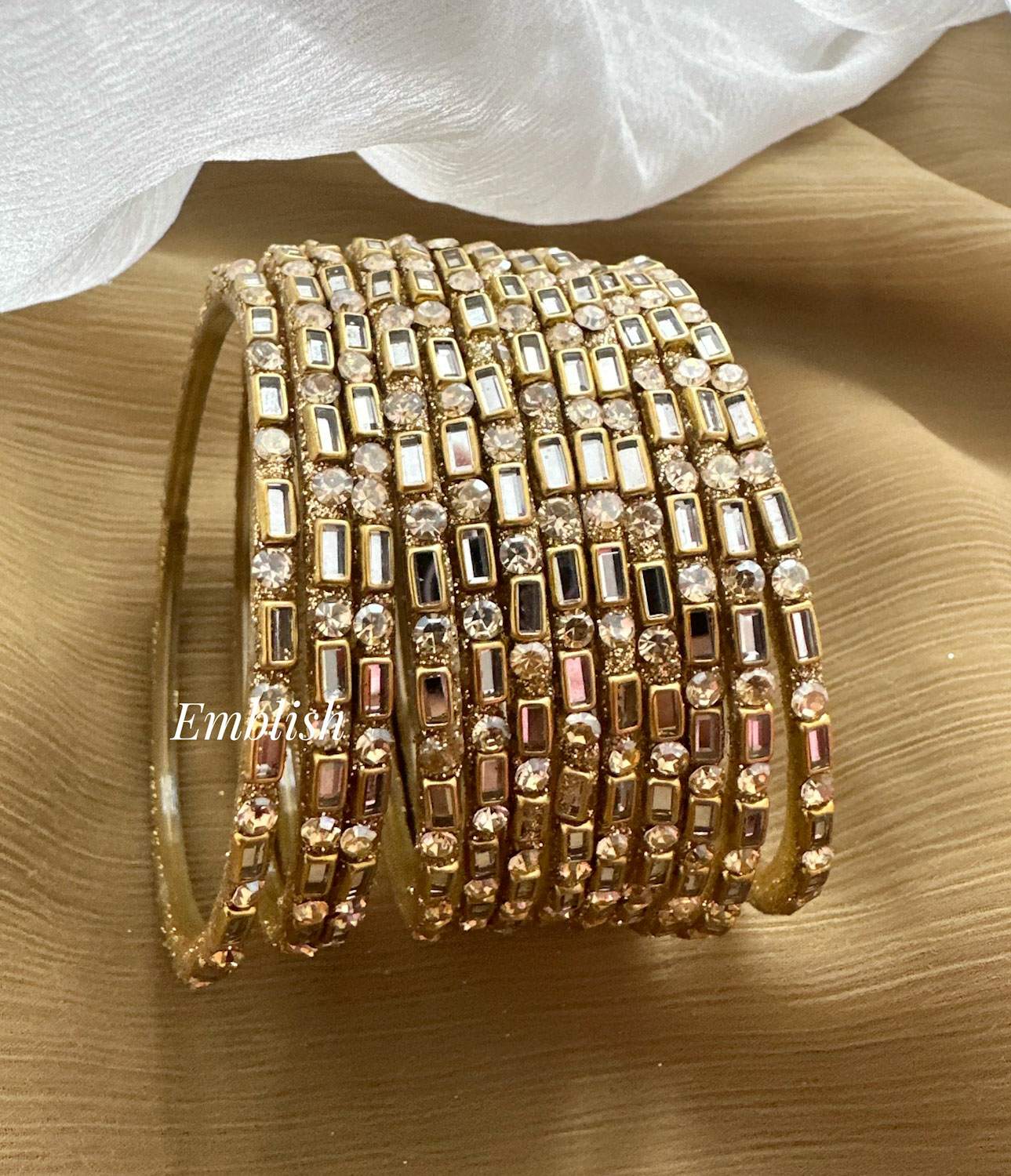 Rectangle Kundan Stones Glass Bangles